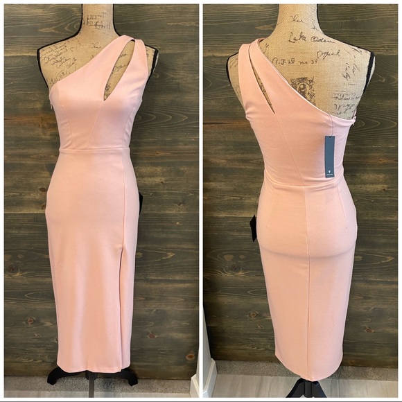 Lulus | Dresses | Lulus Cocktail Club Blush Pink Oneshoulder Midi Dress Size Xs Nwt | Poshmark